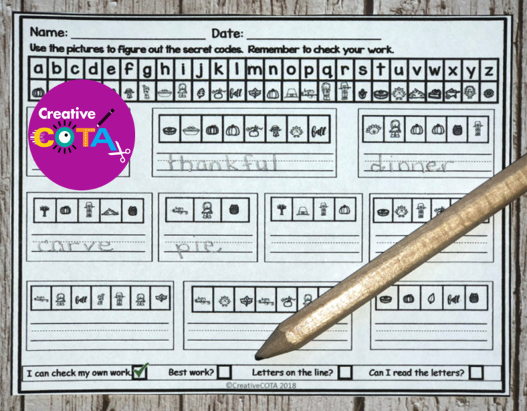 Thanksgiving Secret Code Worksheets - Your Therapy Source