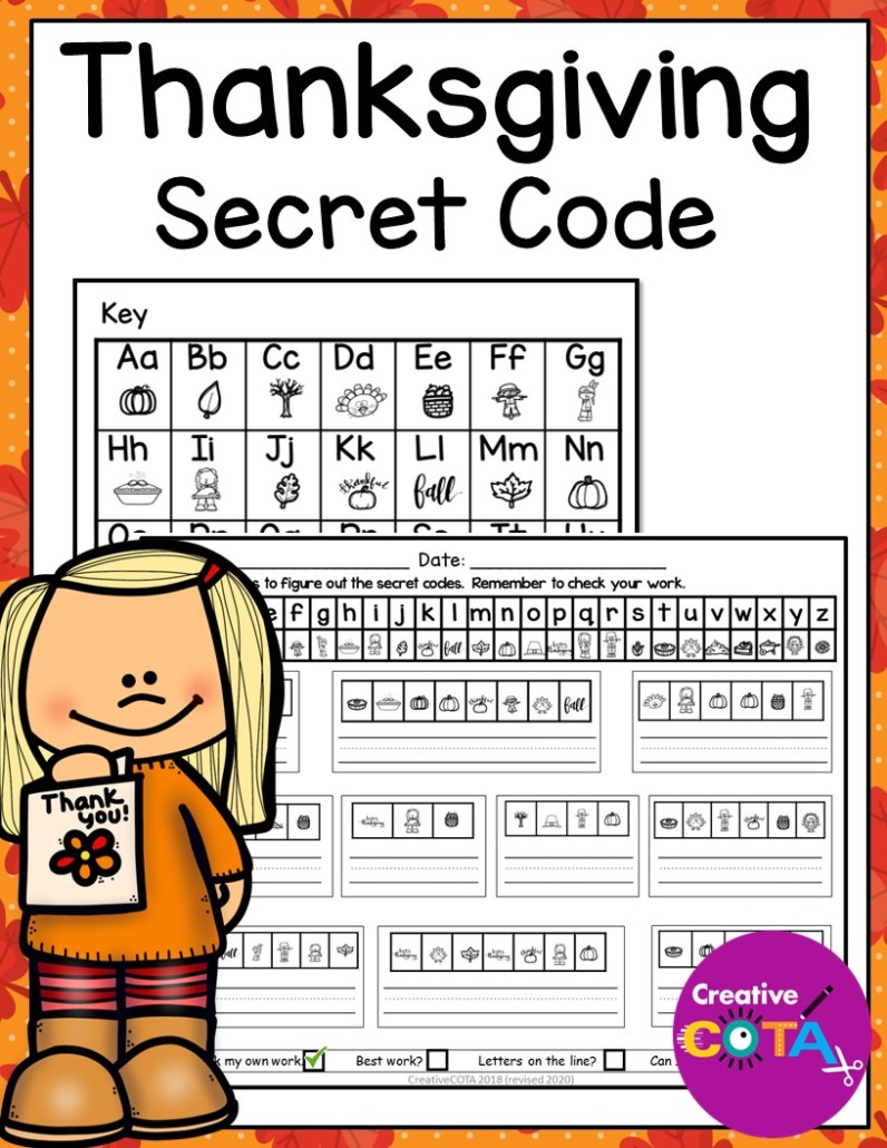 Thanksgiving Secret Code Worksheets - Your Therapy Source