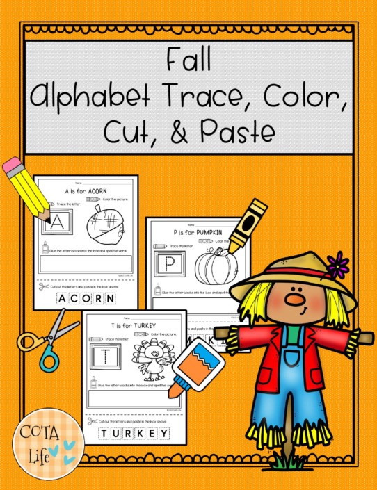 Alphabet Trace Color Cut Paste BUNDLE - Your Therapy Source