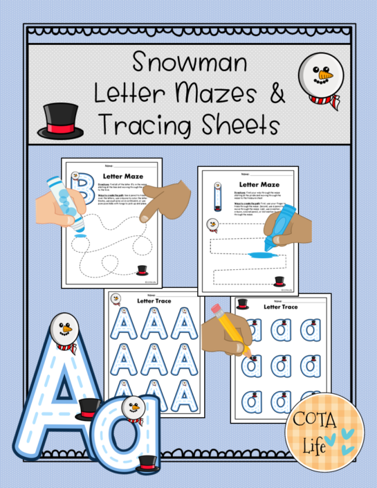 Snowman Letters Tracing and Mazes - Your Therapy Source
