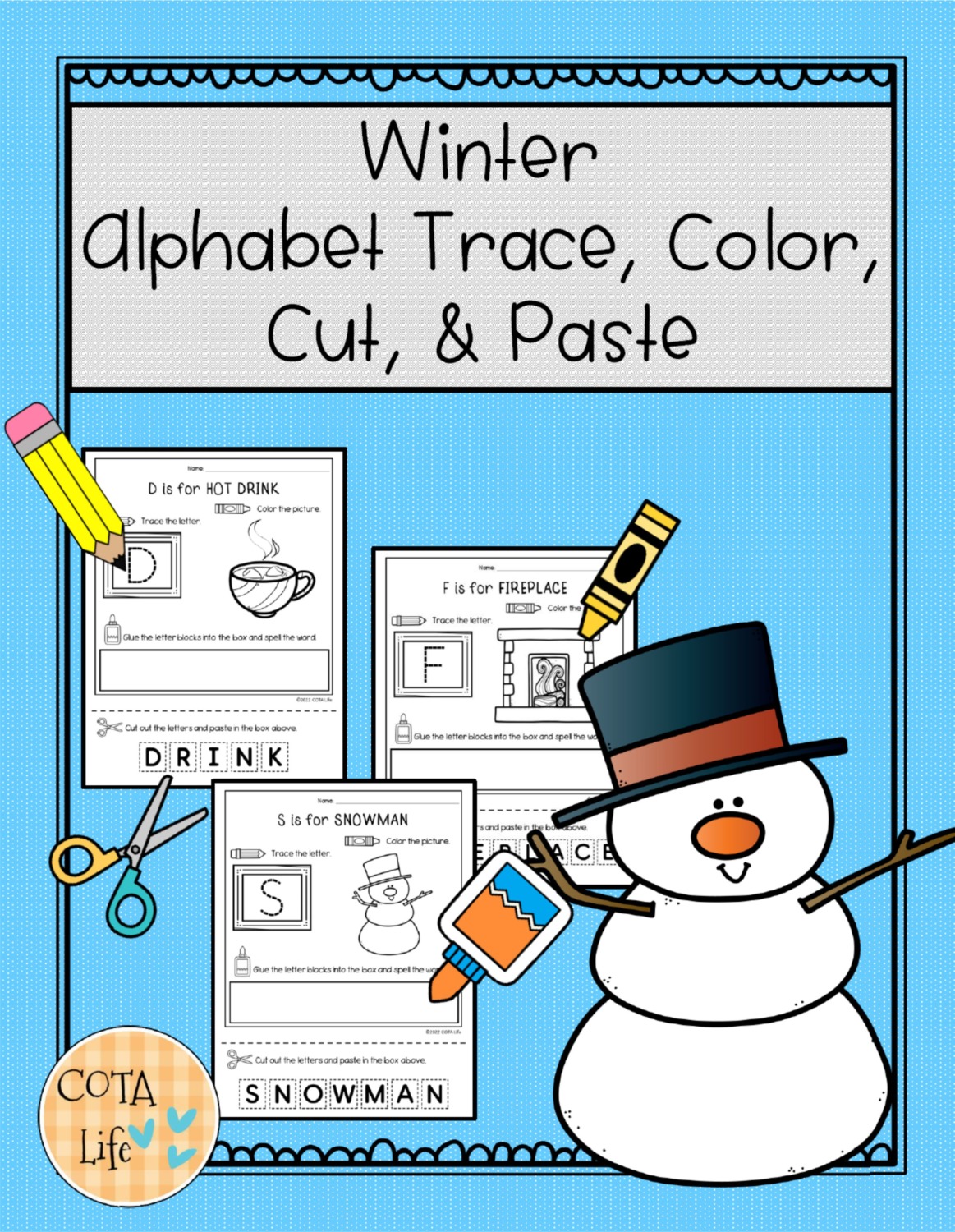 Winter Alphabet Trace Color Cut Paste - Your Therapy Source