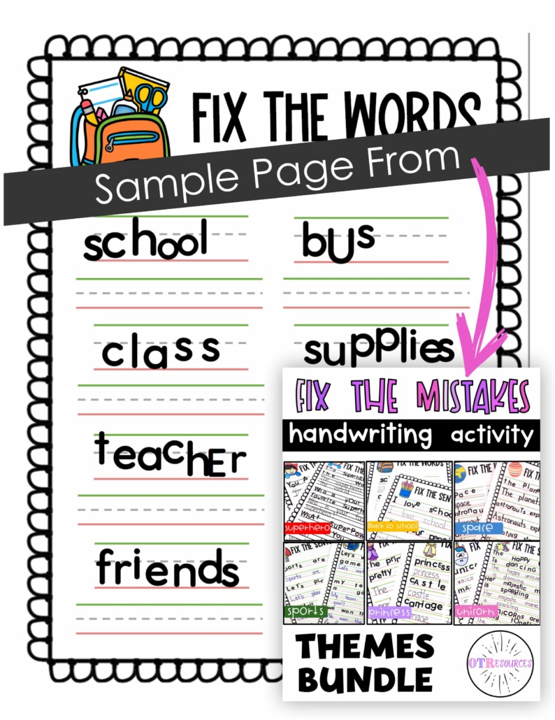 Fix the Handwriting Mistakes FUN Theme Bundle - Your Therapy Source