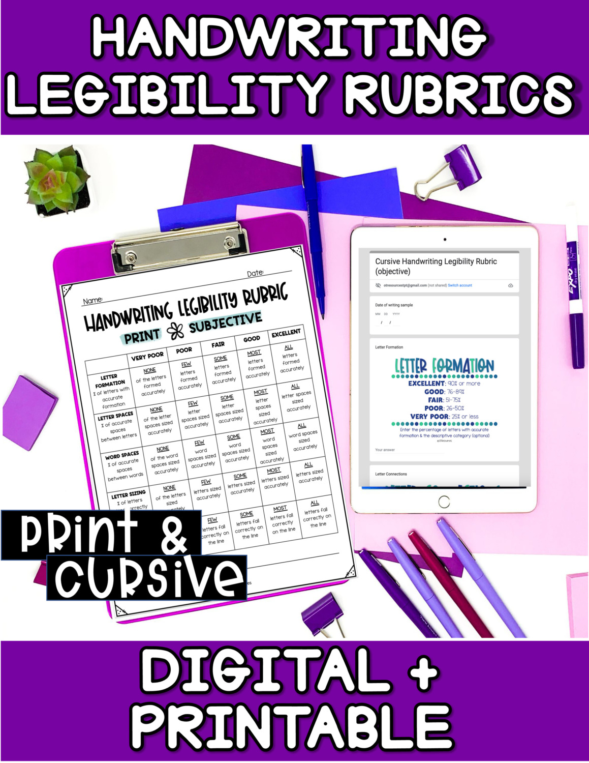 Print and Cursive Handwriting Rubric Bundle - Your Therapy Source