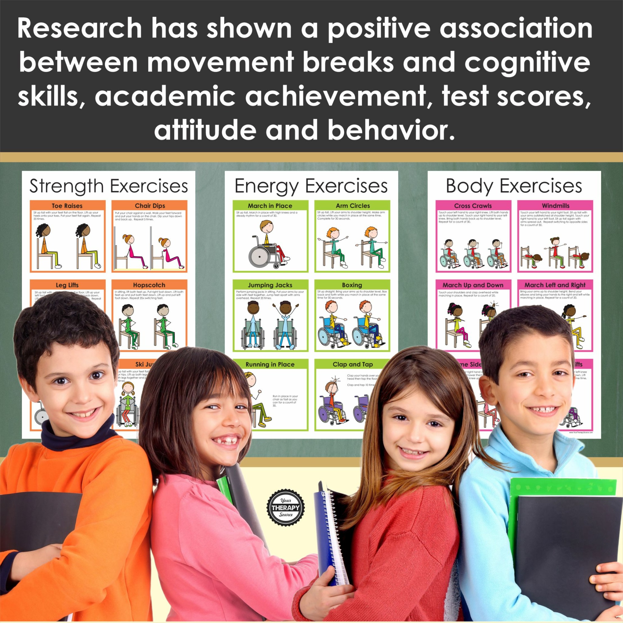 PRINTED Chair Exercises For Kids Posters - Your Therapy Source