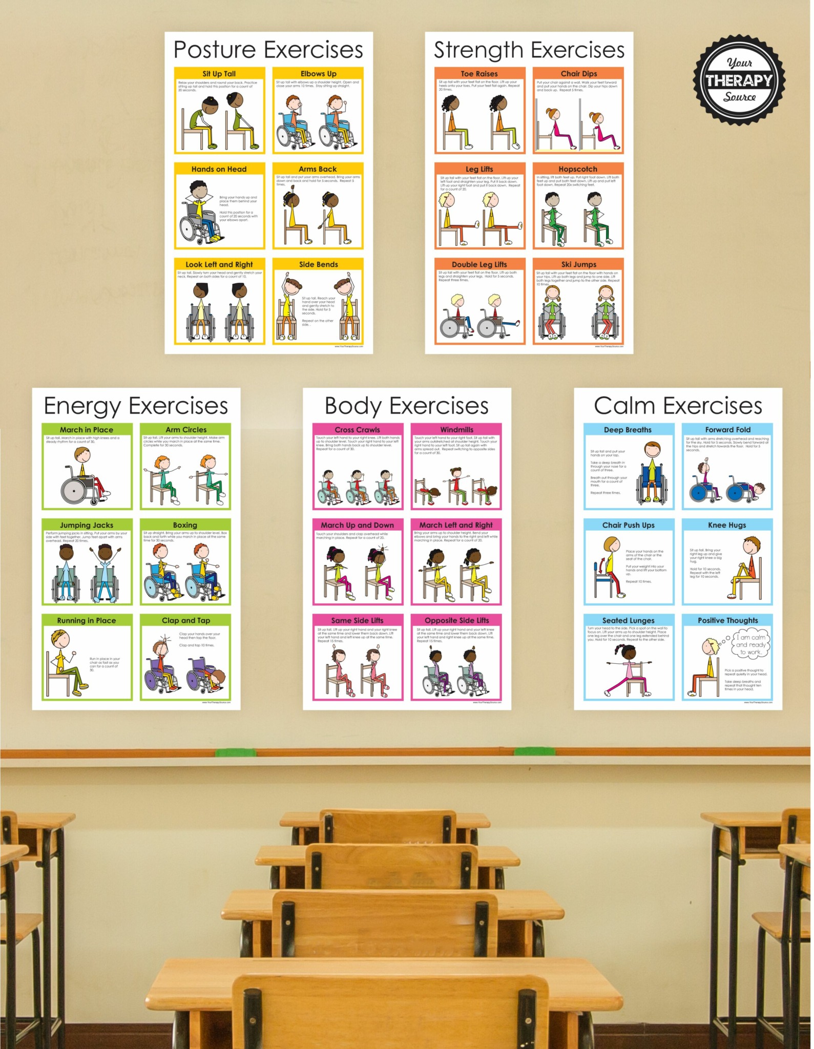 PRINTED Chair Exercises For Kids Posters - Your Therapy Source