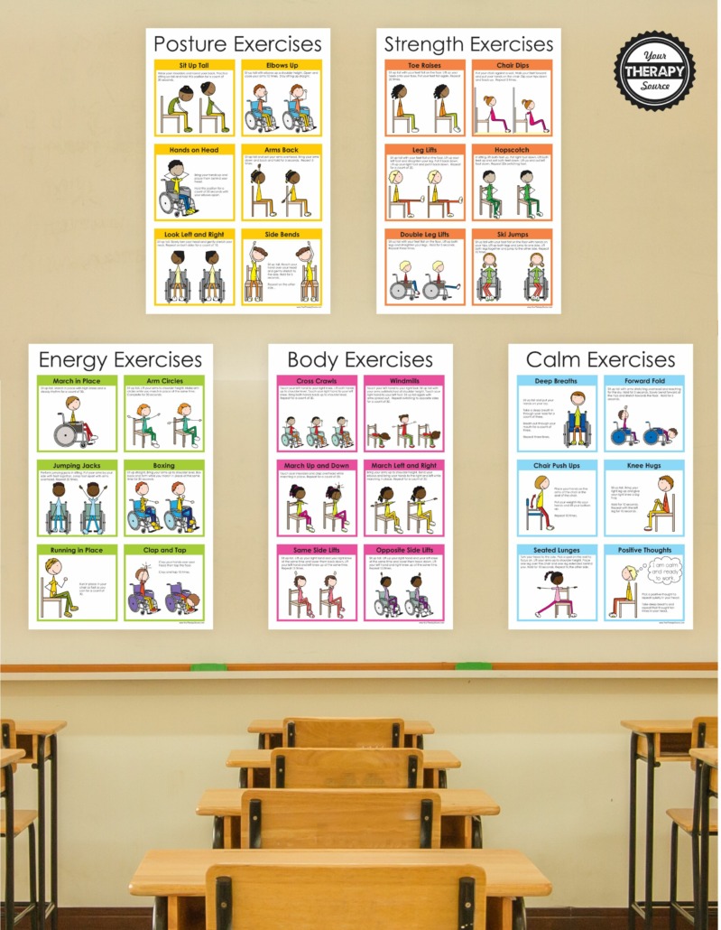PRINTED Chair Exercises For Kids Posters - Your Therapy Source