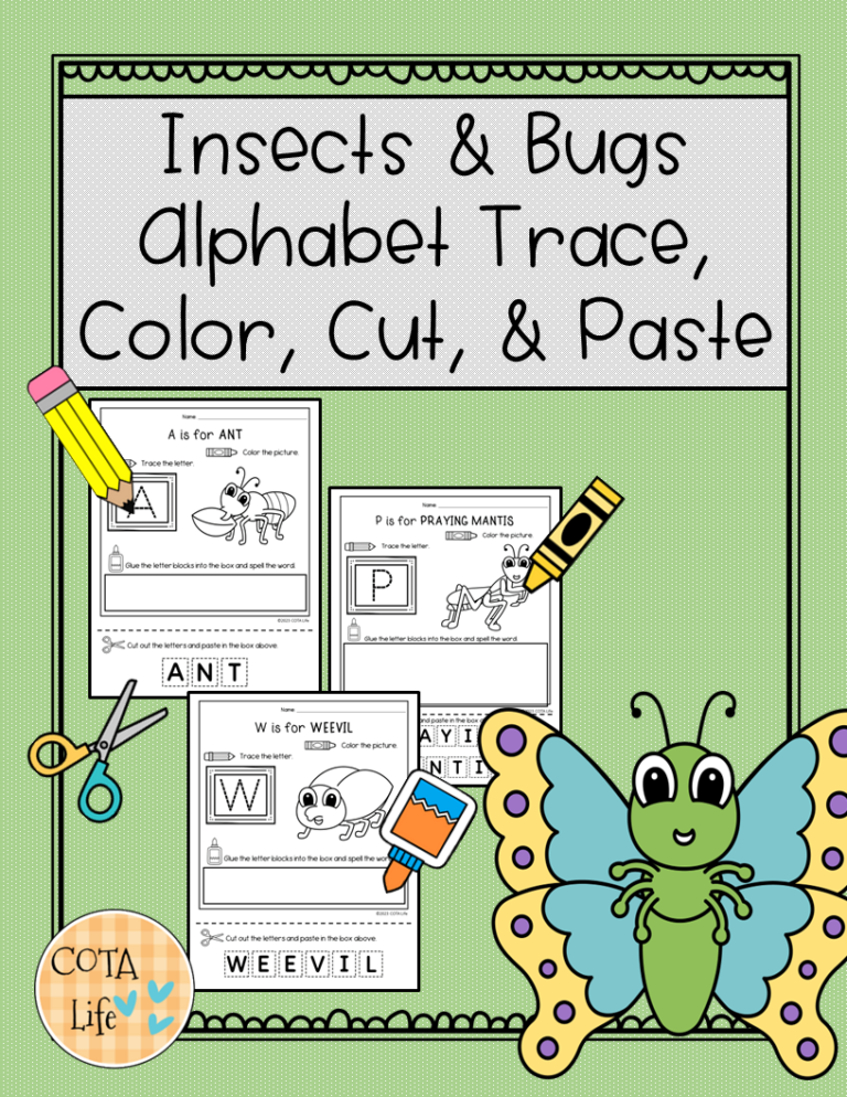 Insect Alphabet Trace Color Cut Paste - Your Therapy Source