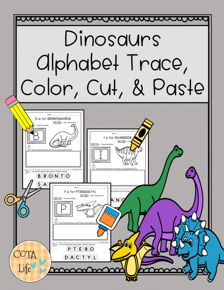 Dinosaur Alphabet Trace Color Cut Paste - Your Therapy Source
