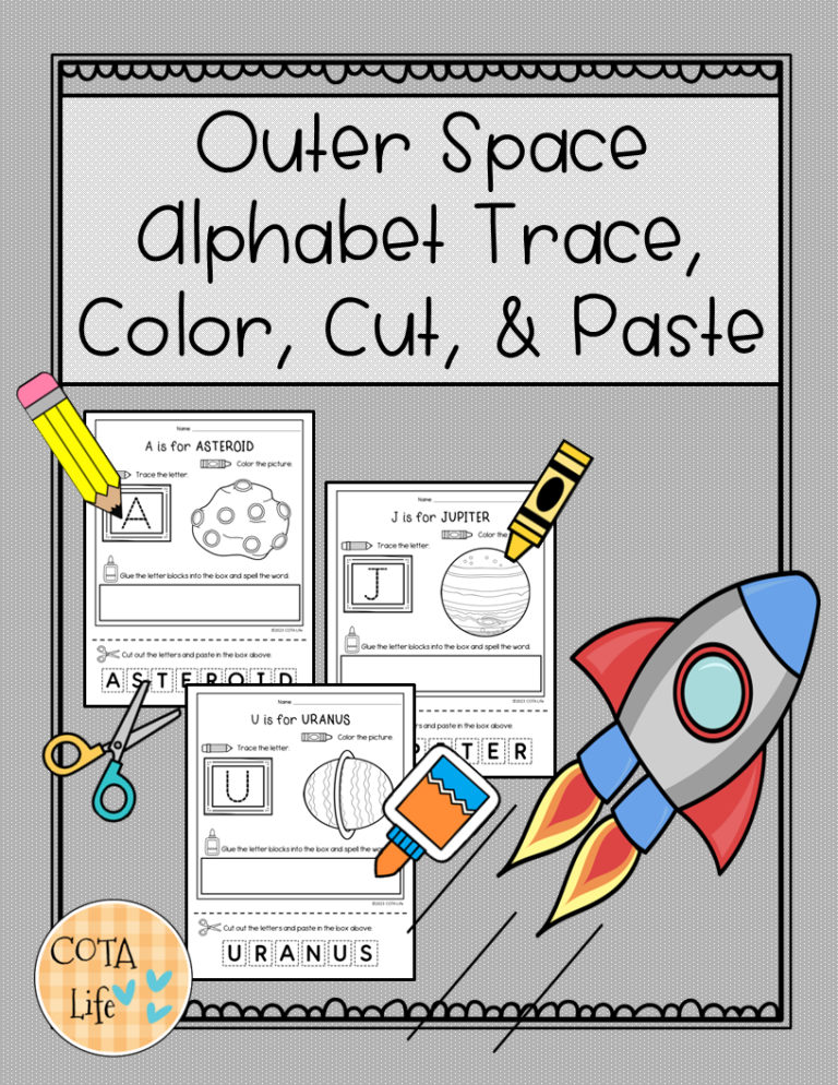 Outer Space Alphabet Trace Color Cut Paste - Your Therapy Source