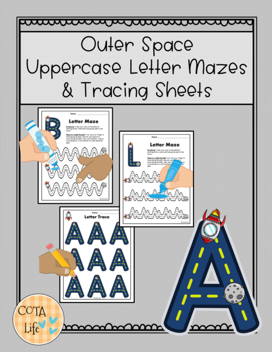 Outer Space Letters Tracing and Mazes - Your Therapy Source