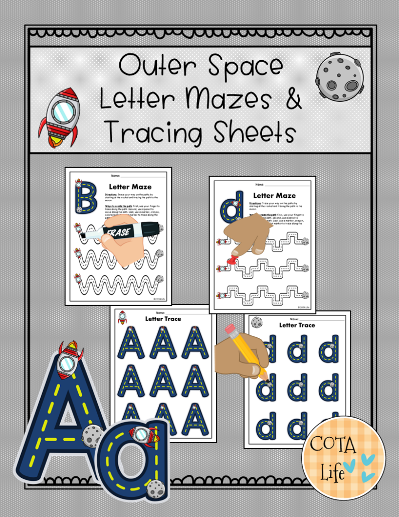 Outer Space Letters Tracing and Mazes - Your Therapy Source