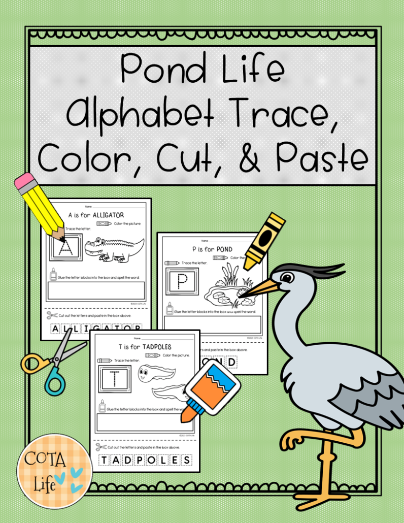 Pond Alphabet Trace Color Cut Paste - Your Therapy Source