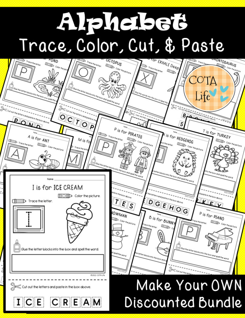 Alphabet Trace Color Cut Paste BUNDLE - Your Therapy Source