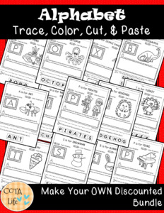Alphabet Trace Color Cut Paste BUNDLE - Your Therapy Source