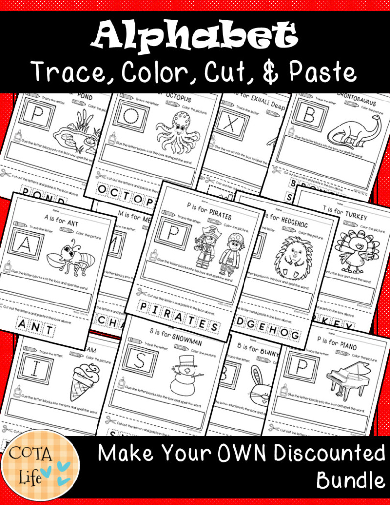 Alphabet Trace Color Cut Paste BUNDLE - Your Therapy Source