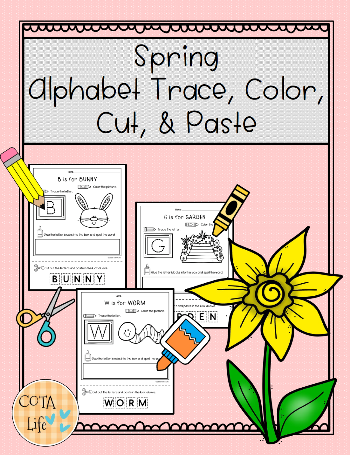 Alphabet Trace Color Cut Paste BUNDLE - Your Therapy Source