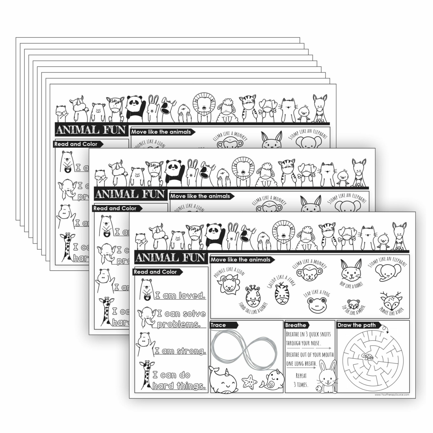 Animal Fun Activity Mats - Bulk Pack - Your Therapy Source