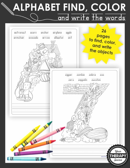 Alphabet Find Color and Write - Your Therapy Source