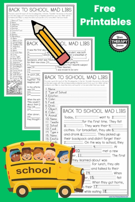 Back to School Mad Libs - Free - Your Therapy Source