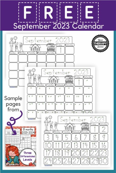 September 2023 Calendar Worksheet Free Printable - Your Therapy Source