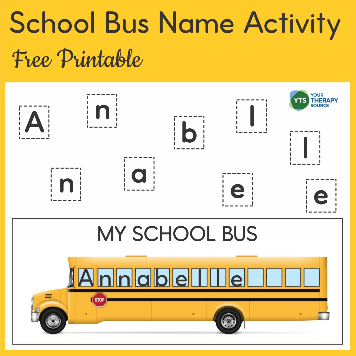 School Bus Activity - Free Name Printable - Your Therapy Source