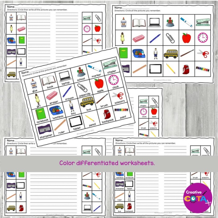 School Visual Memory Activities - Your Therapy Source