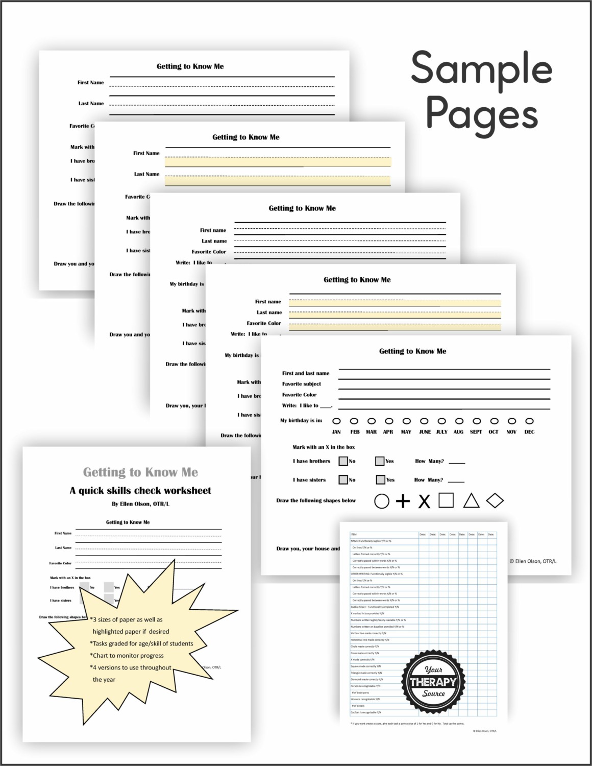 Get to Know Me Worksheet PDF Packet - Your Therapy Source