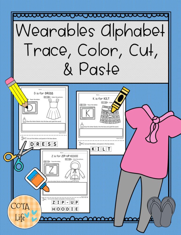 Clothing Alphabet Trace Color Cut Paste - Your Therapy Source