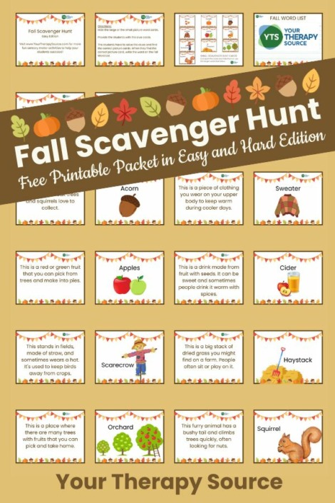 Fall Scavenger Hunt Printable - Free Fun for Kids - Your Therapy Source