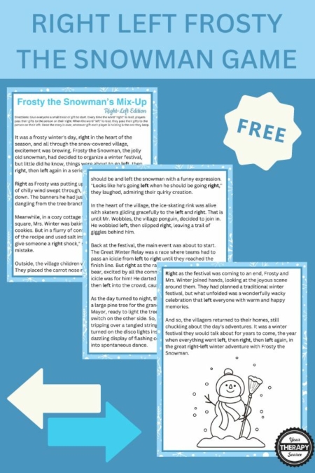 Free Printable Right Left Frosty the Snowman Game - Your Therapy Source