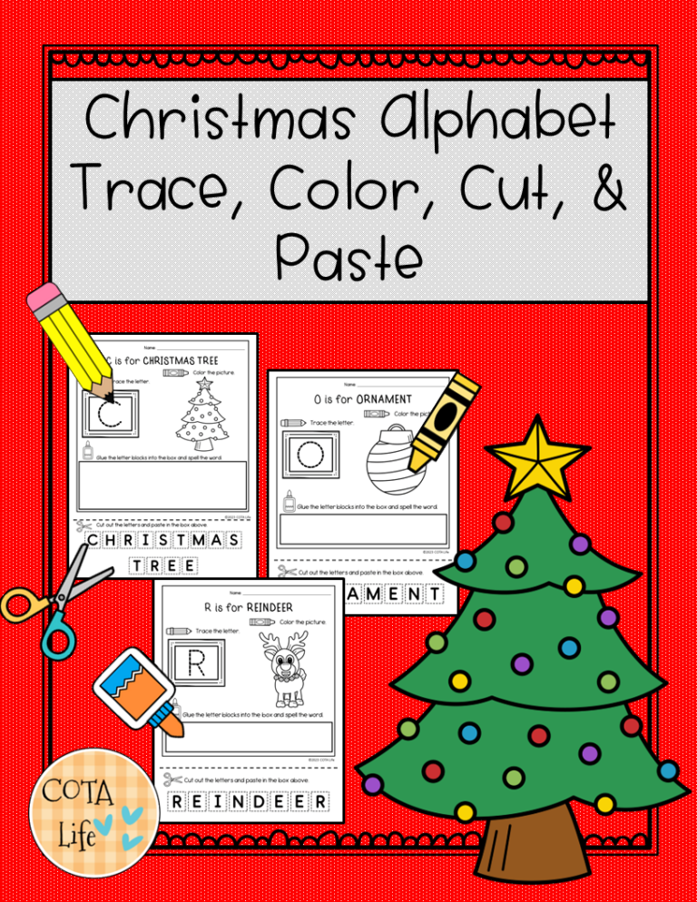Christmas Alphabet Trace Color Cut Paste - Your Therapy Source