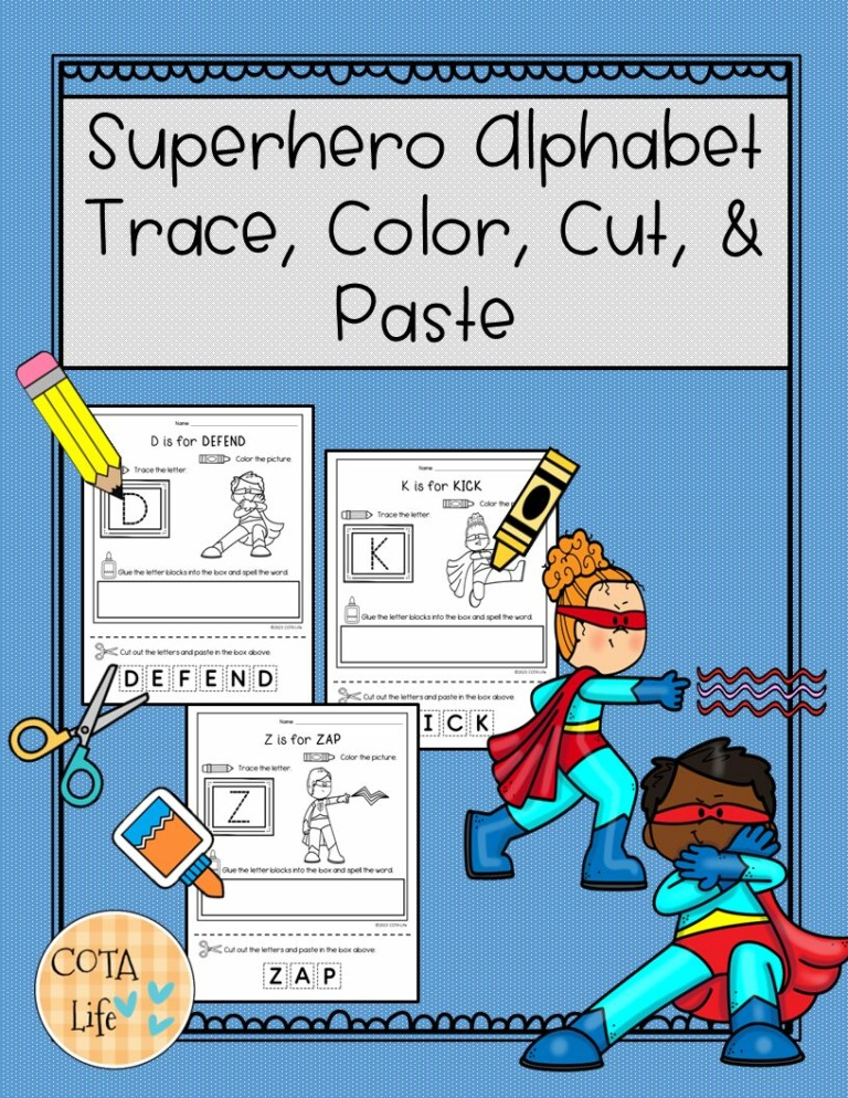 Superhero Alphabet Trace Color Cut Paste - Your Therapy Source