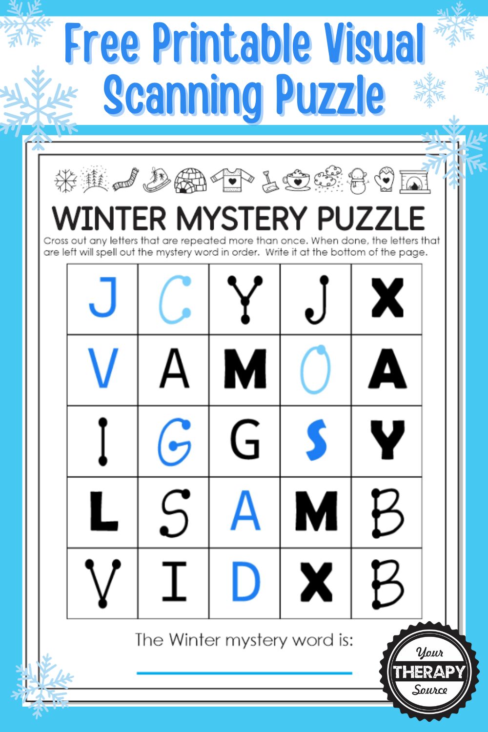 Winter Themed Puzzle - Visual Scanning Free Printable - Your Therapy Source