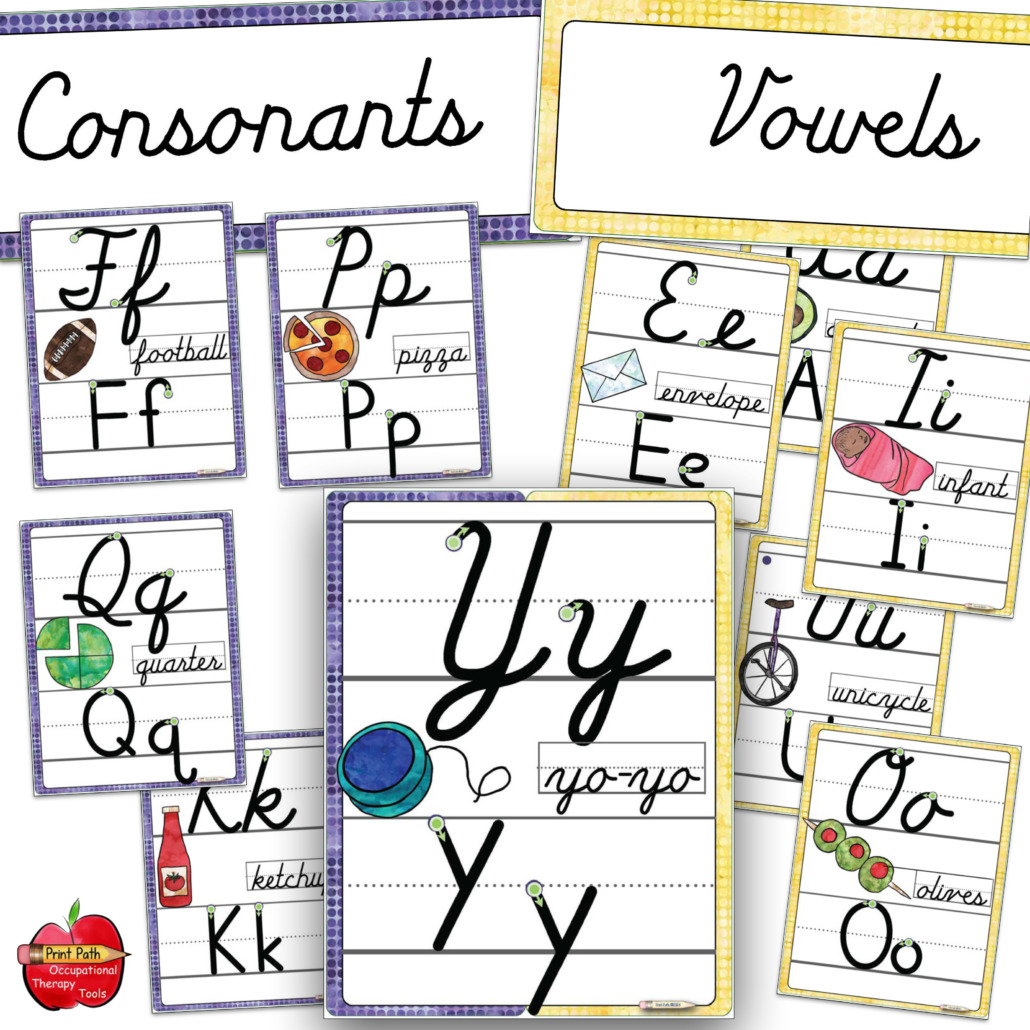 CURSIVE ALPHABET & CURSIVE PRINT ABC WALL CARDS - Your Therapy Source