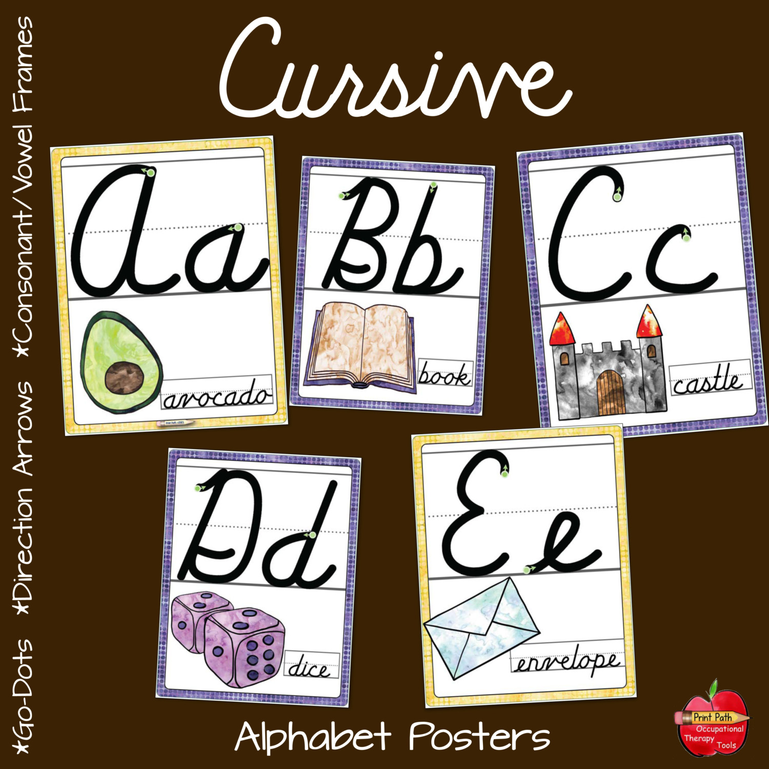 CURSIVE ALPHABET & CURSIVE PRINT ABC WALL CARDS - Your Therapy Source