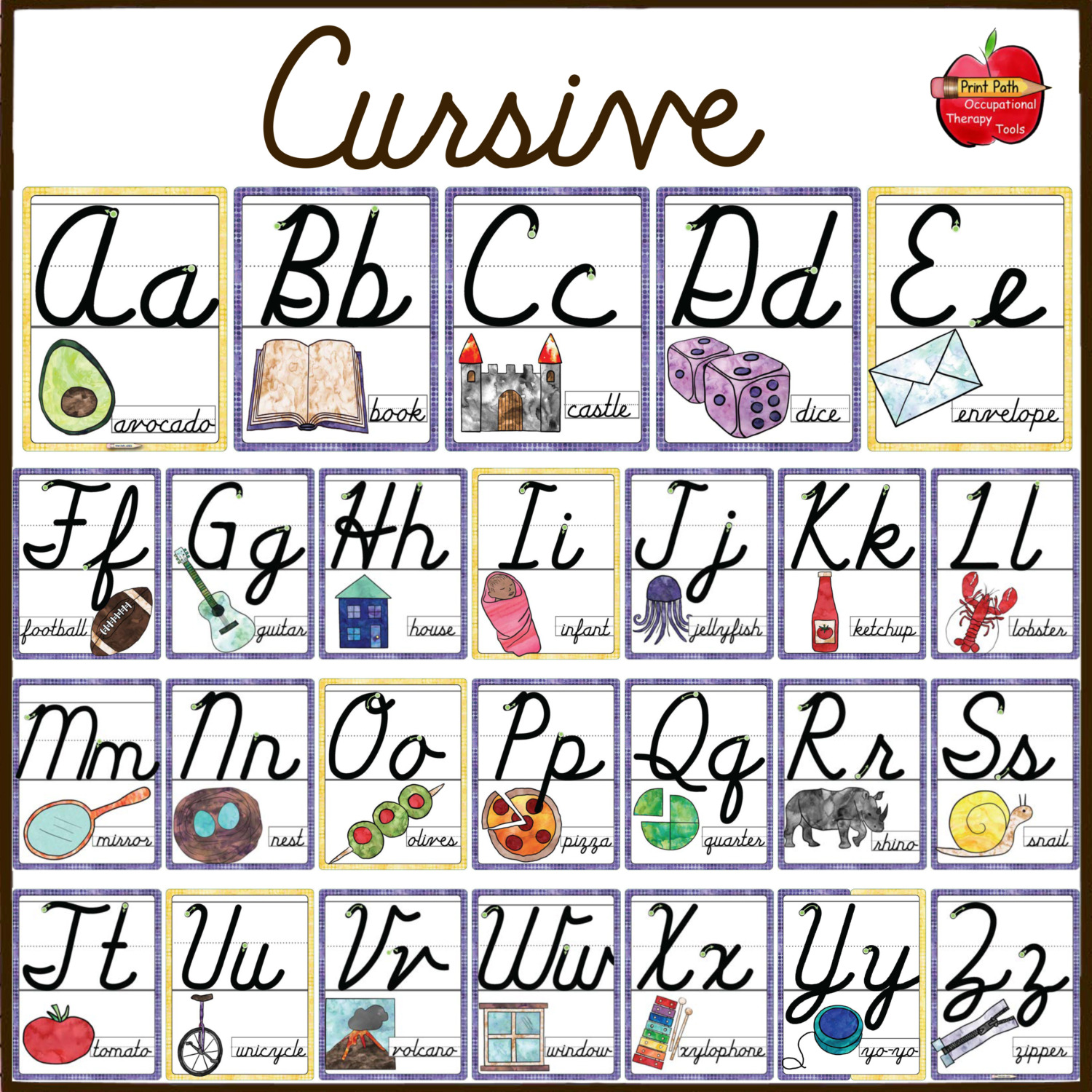 CURSIVE ALPHABET & CURSIVE PRINT ABC WALL CARDS - Your Therapy Source