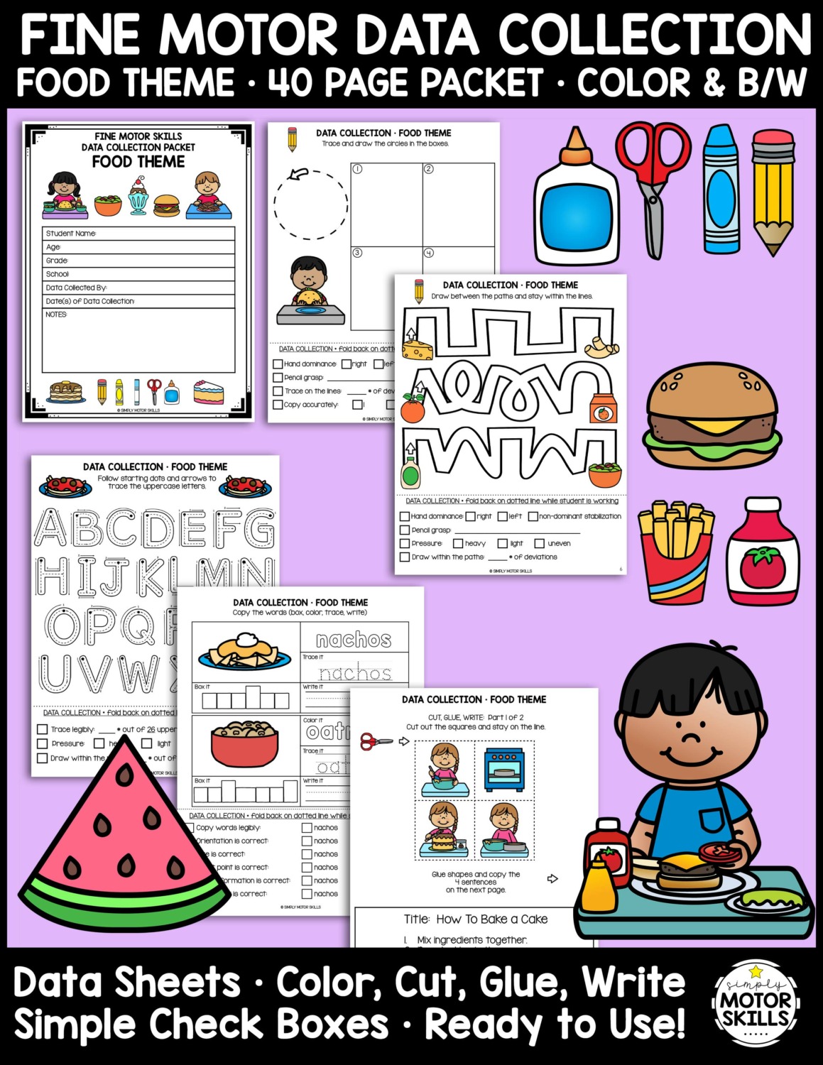 Food Theme Fine Motor Data Collection - Your Therapy Source