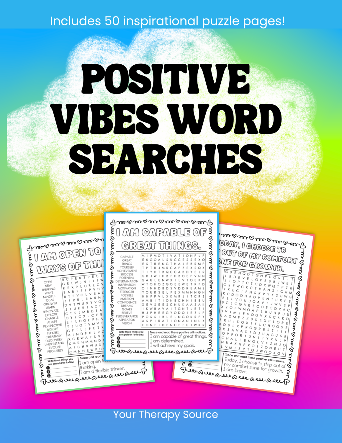 Positive Affirmation Word Search PDF - Your Therapy Source