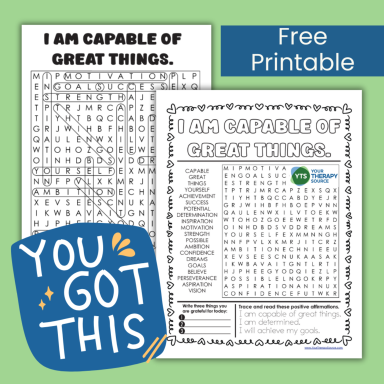 Affirmations Word Search Puzzle - Free Printable - Your Therapy Source