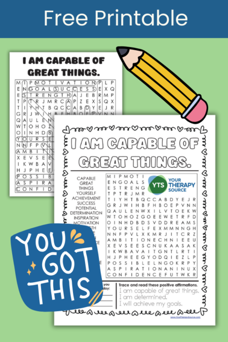 Affirmations Word Search Puzzle - Free Printable - Your Therapy Source