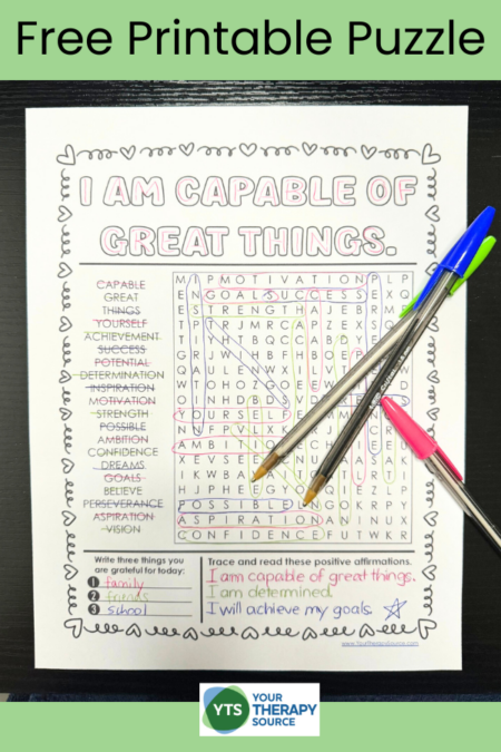 Affirmations Word Search Puzzle - Free Printable - Your Therapy Source