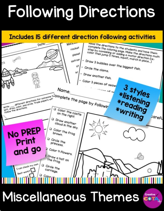 Follow the Directions Coloring Pages - Your Therapy Source