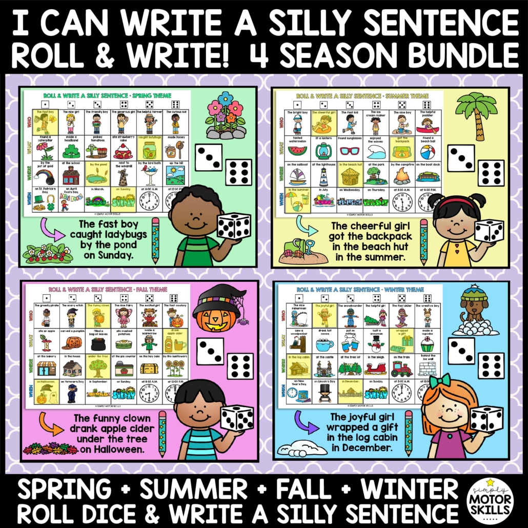 Silly Sentences Roll and Write - Four Seasons - Your Therapy Source