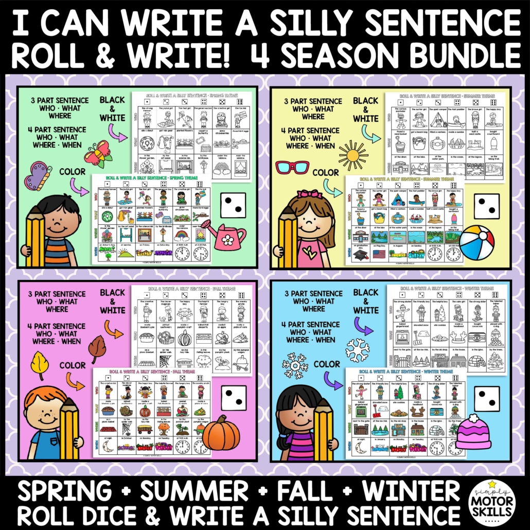 Silly Sentences Roll and Write - Four Seasons - Your Therapy Source