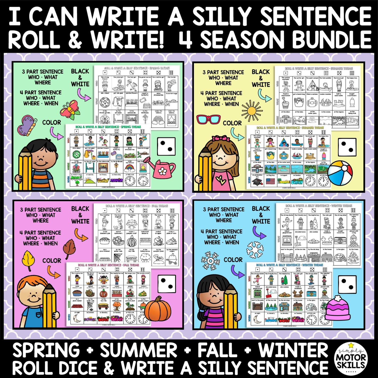 Silly Sentences Roll and Write - Four Seasons - Your Therapy Source