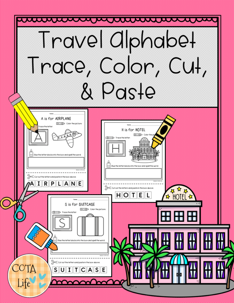 Travel Alphabet Trace Color Cut Paste - Your Therapy Source