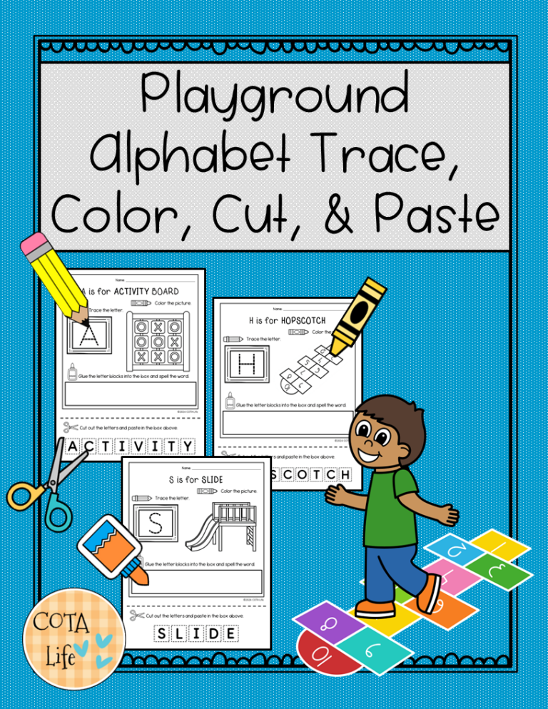Playground Alphabet Trace Color Cut Paste - Your Therapy Source