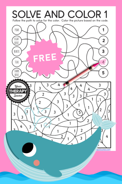 Whale Color By Number Free Printable - Your Therapy Source