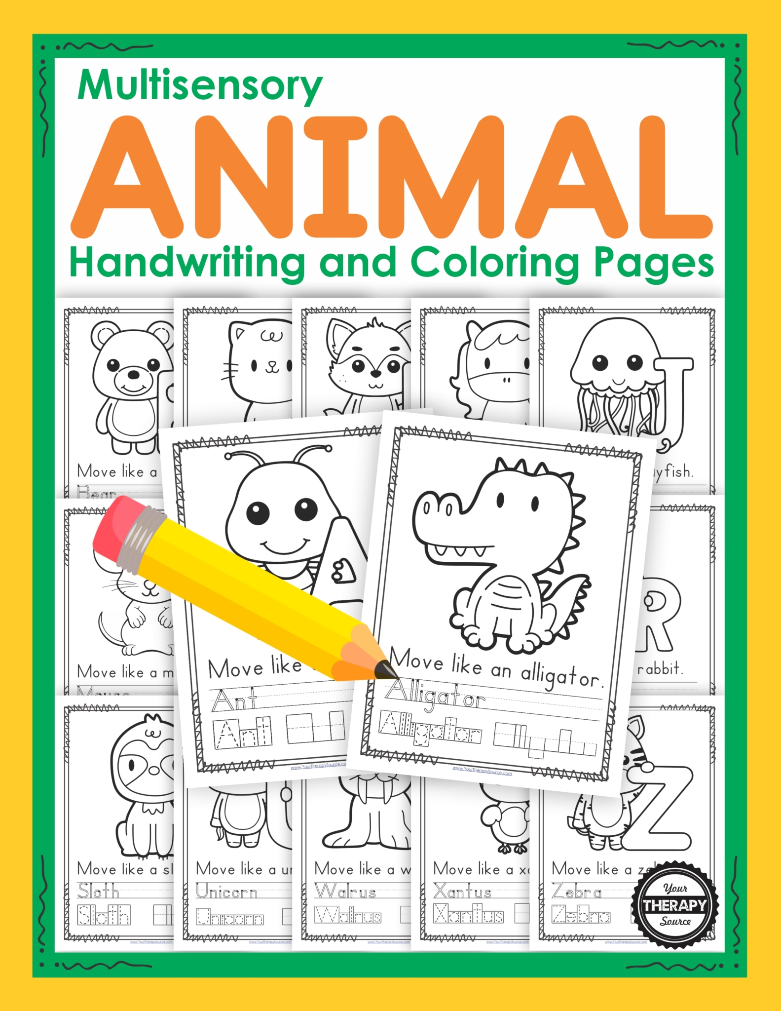 Multisensory Animal Handwriting and Coloring - Your Therapy Source